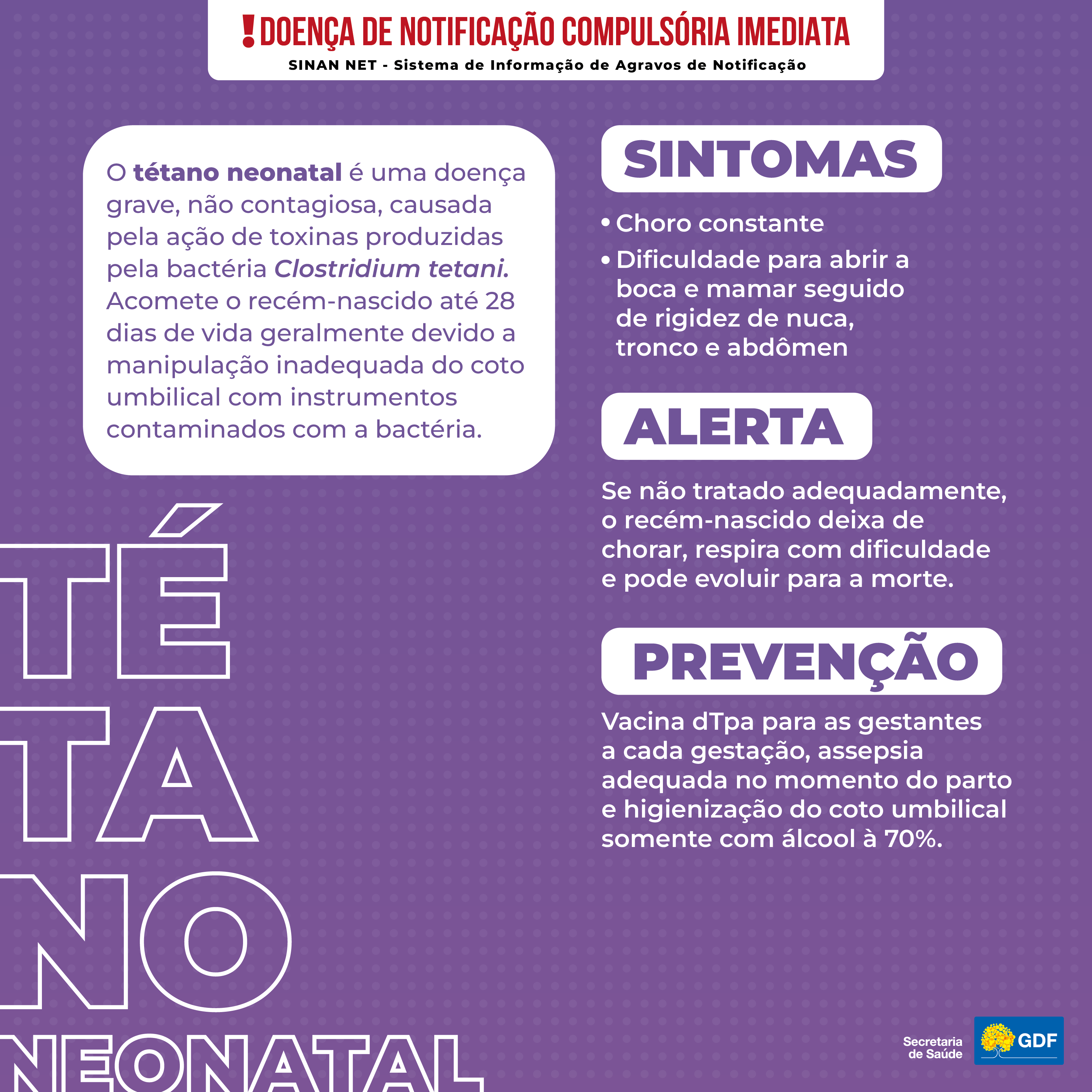 Tétano Neonatal - Secretaria de Saúde do Distrito Federal