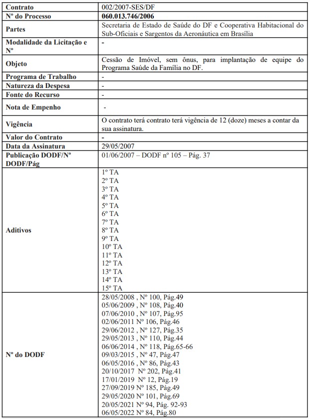 Contrato 002/2007 - Secretaria de Saúde do Distrito Federal
