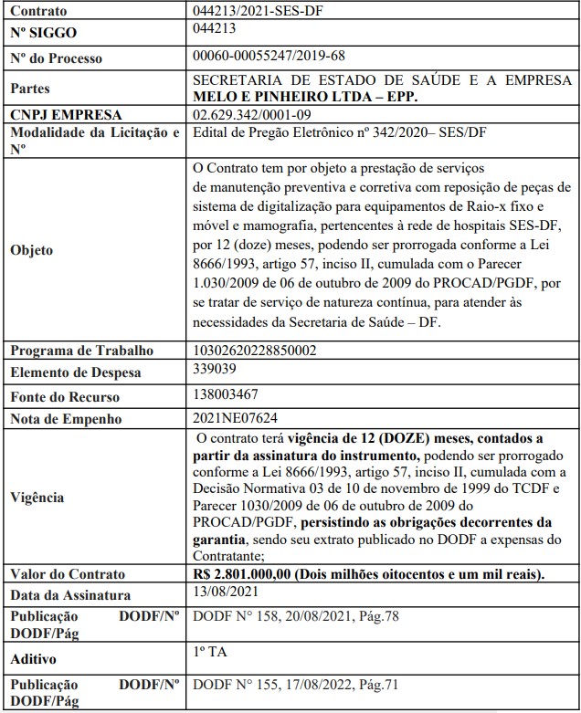 Contrato 044213/2021 - Secretaria de Saúde do Distrito Federal